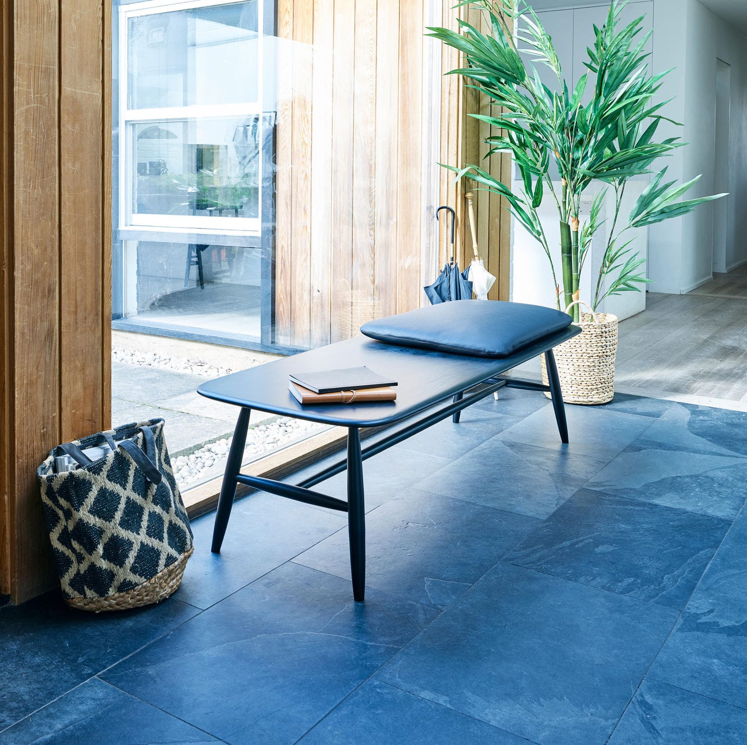 Contemporary bench - VON - ercol - walnut / ash / fabric