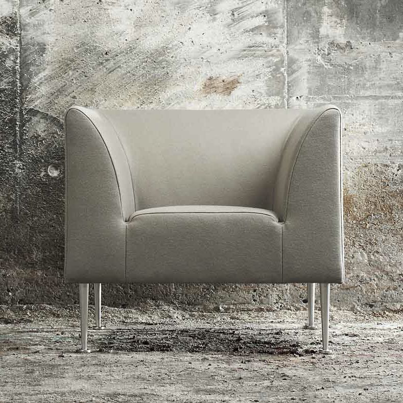 Contemporary armchair - CUBO - stoubystouby - leather / fabric / gray