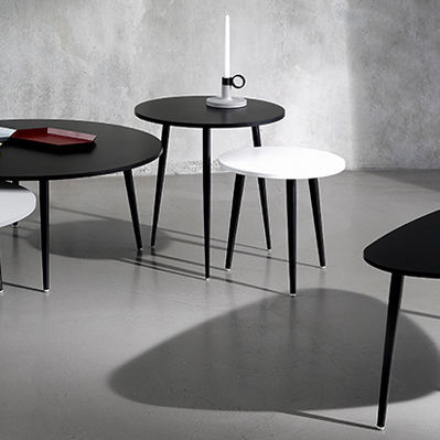 Contemporary side table - SOHO - Coedition - MDF / metal base / round