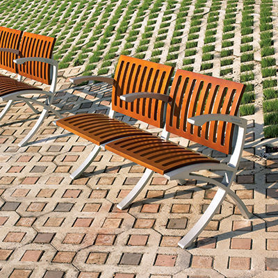 Cast aluminum beam chair - PEARSON - Colomer - wooden / 3-seater / 2-person