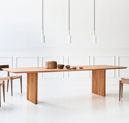 Contemporary table - TEN - DK3 - oak / walnut / oak base