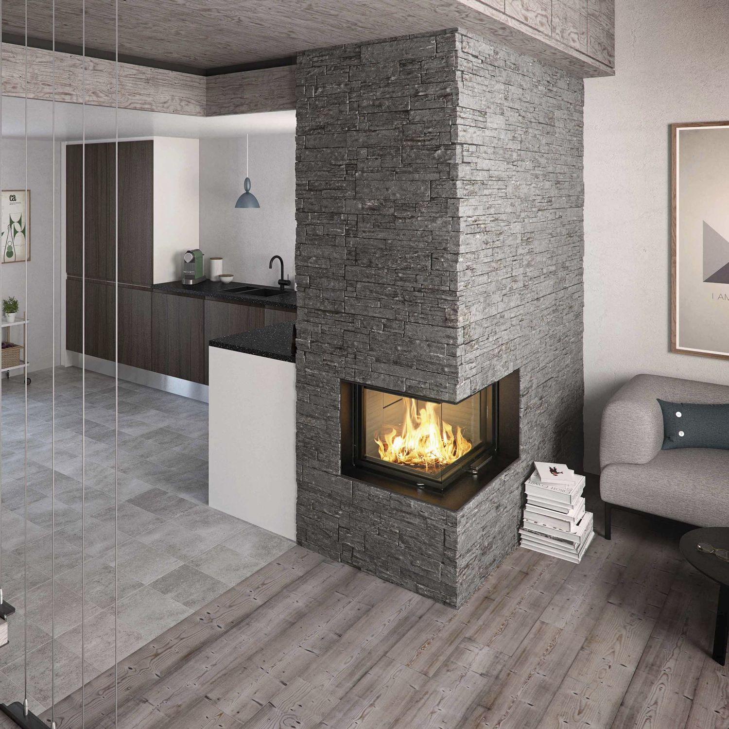 Wood-burning fireplace - VISIO 2 - Attika Feuer AG - built-in / wall ...