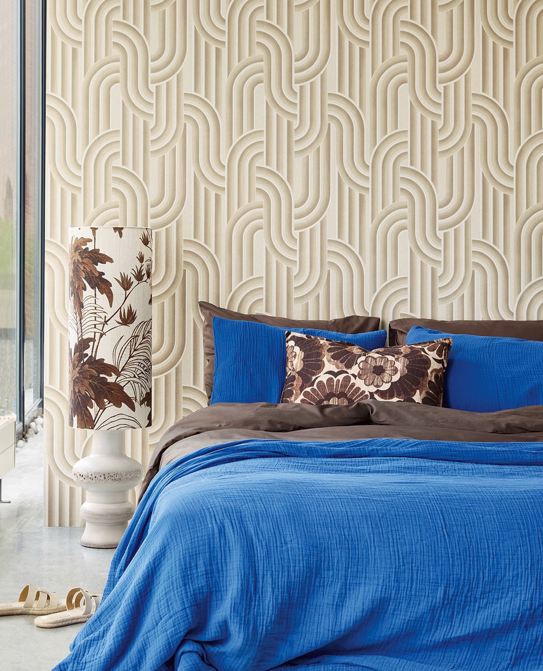 Contemporary wallpaper - GROOVY - Eijffinger - vinyl / geometric pattern / beige