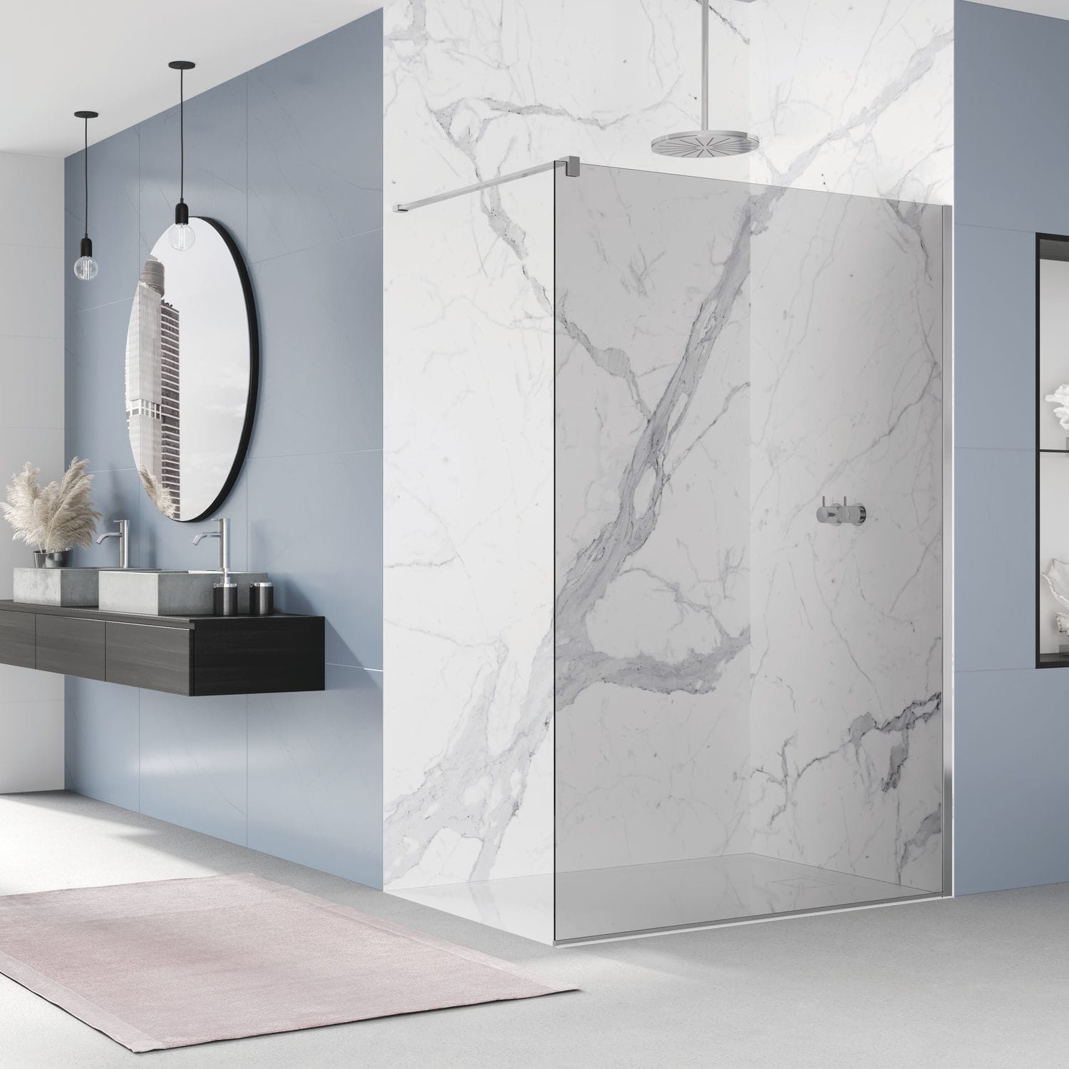 Fixed shower screen - EASY STR4P - Ronal - corner / Securit® glass / custom