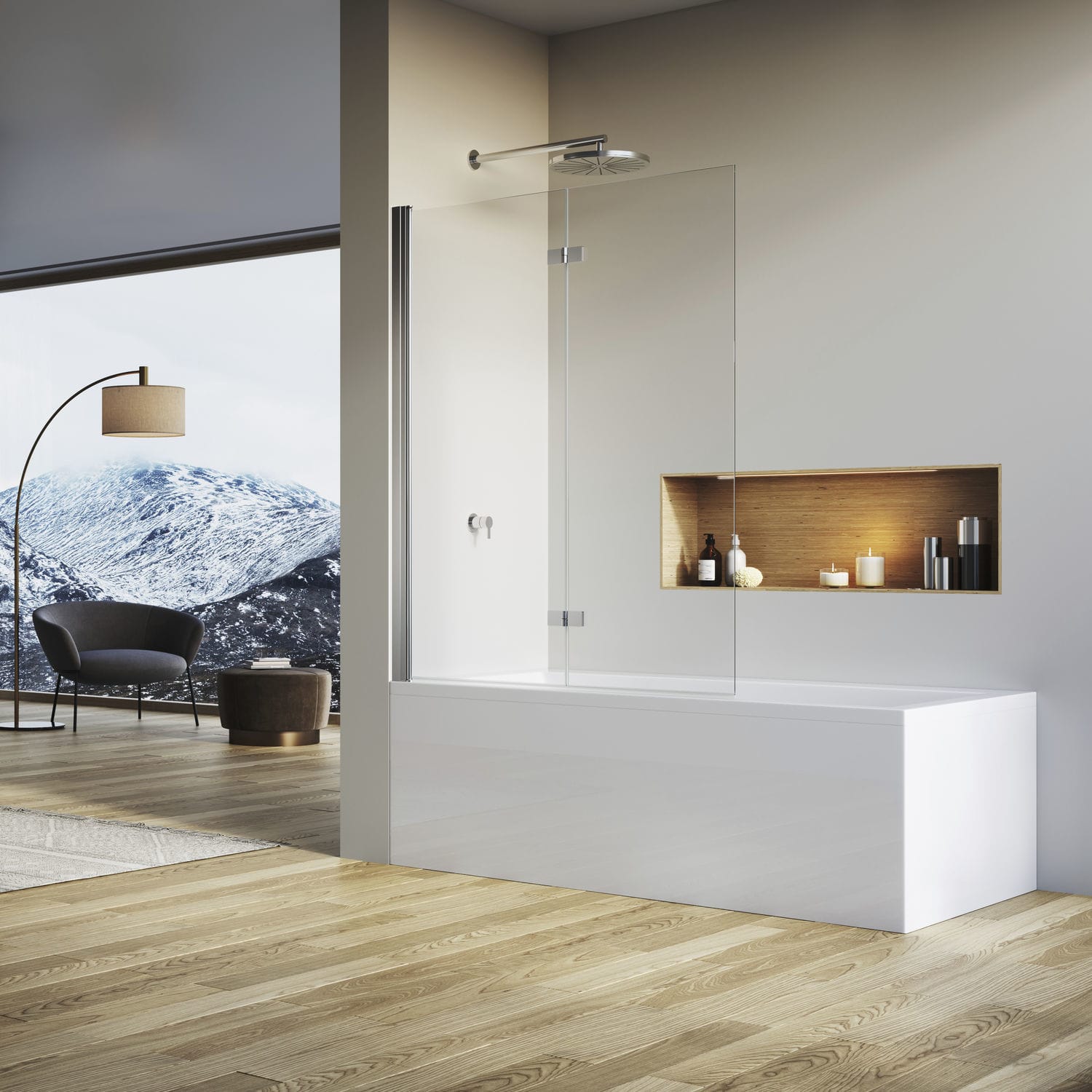 Folding bath screen - SOLB2 - Ronal - left hand / tempered glass / 2 panels