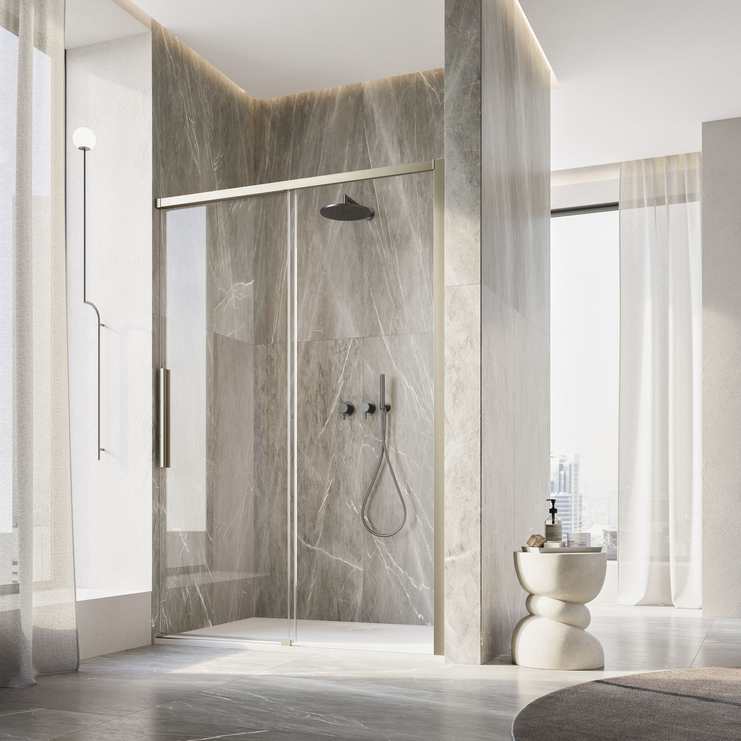 Sliding shower screen - ORIANA : D36S2 - Ronal - fixed / rectangular ...