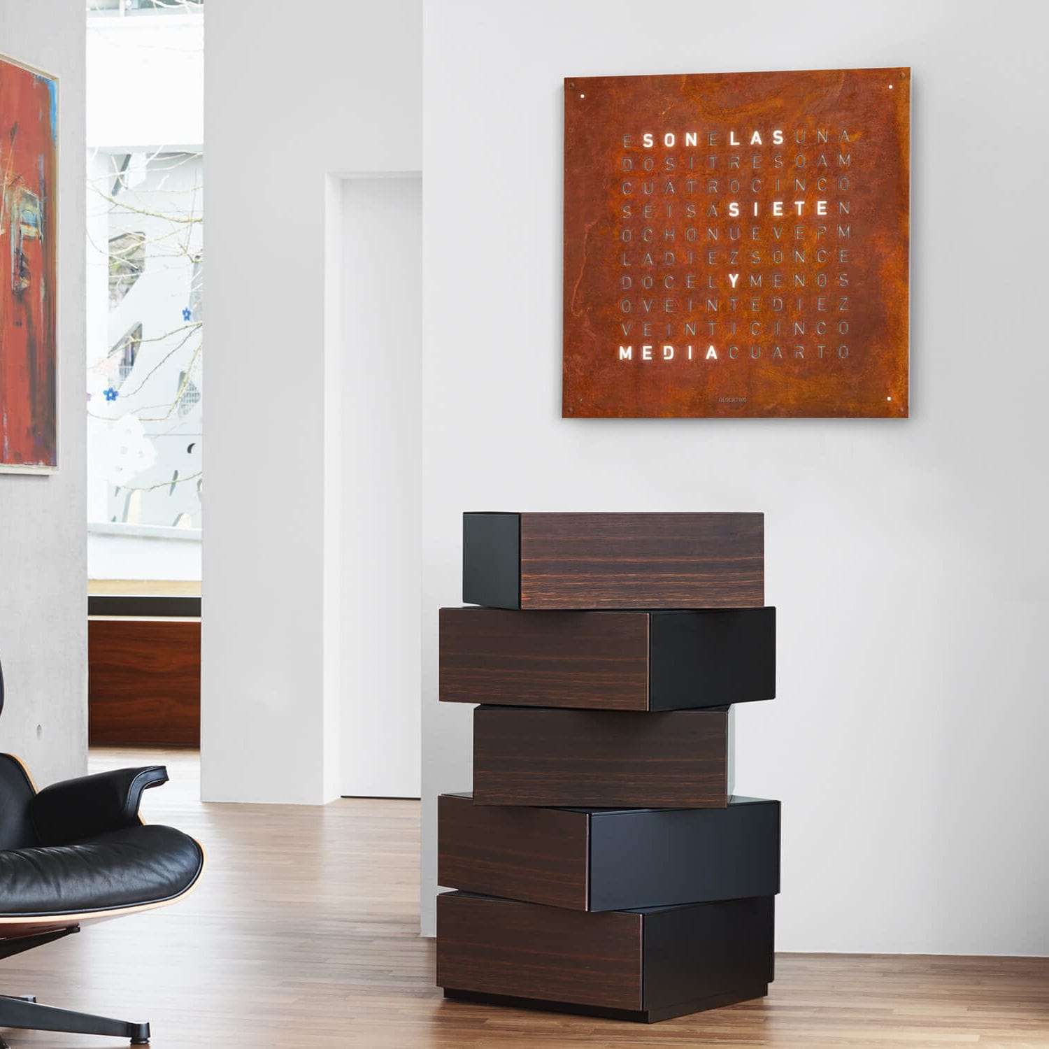 Contemporary clock - RUST - qlocktwo - wall-mounted / LCD digital ...