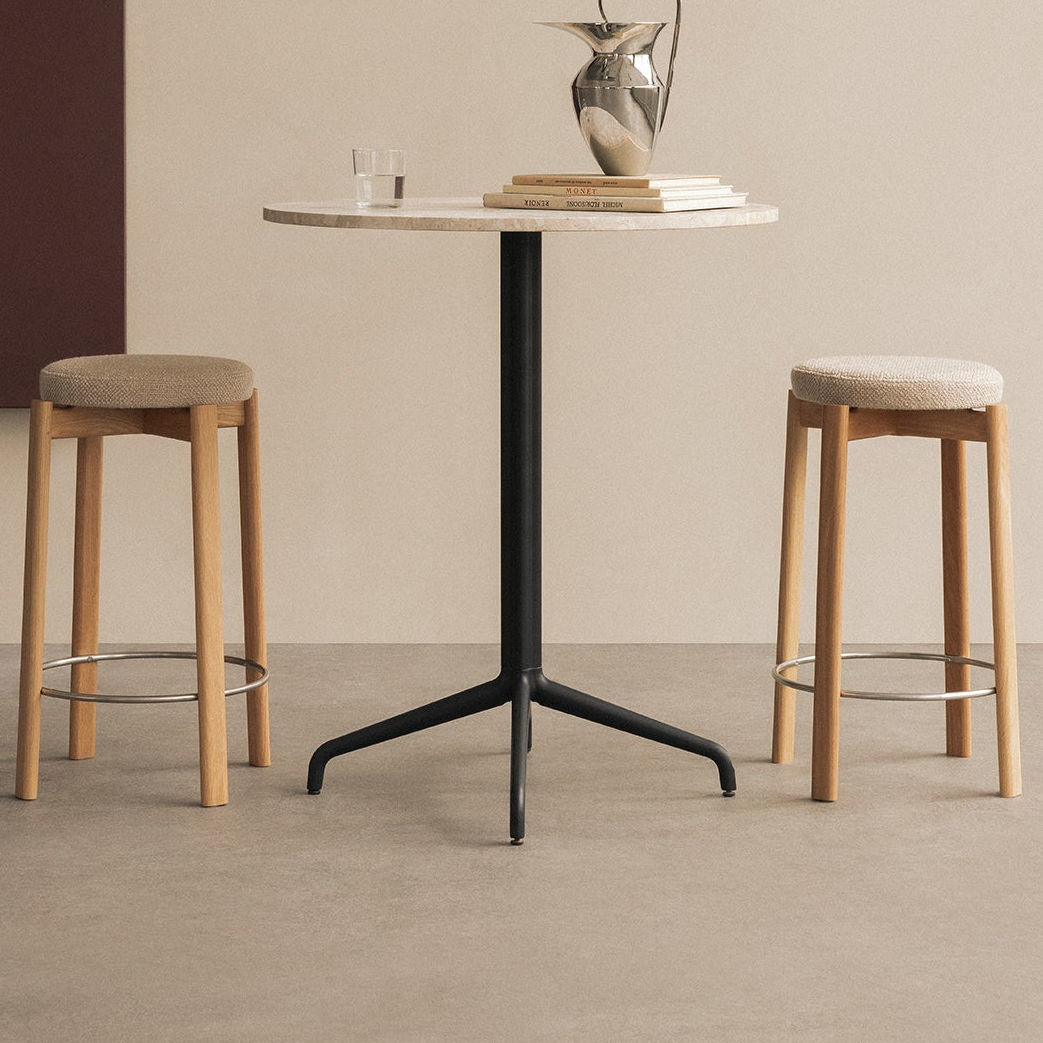 Contemporary bar stool - PASSAGE - AUDO - fabric / solid wood base / 4 ...