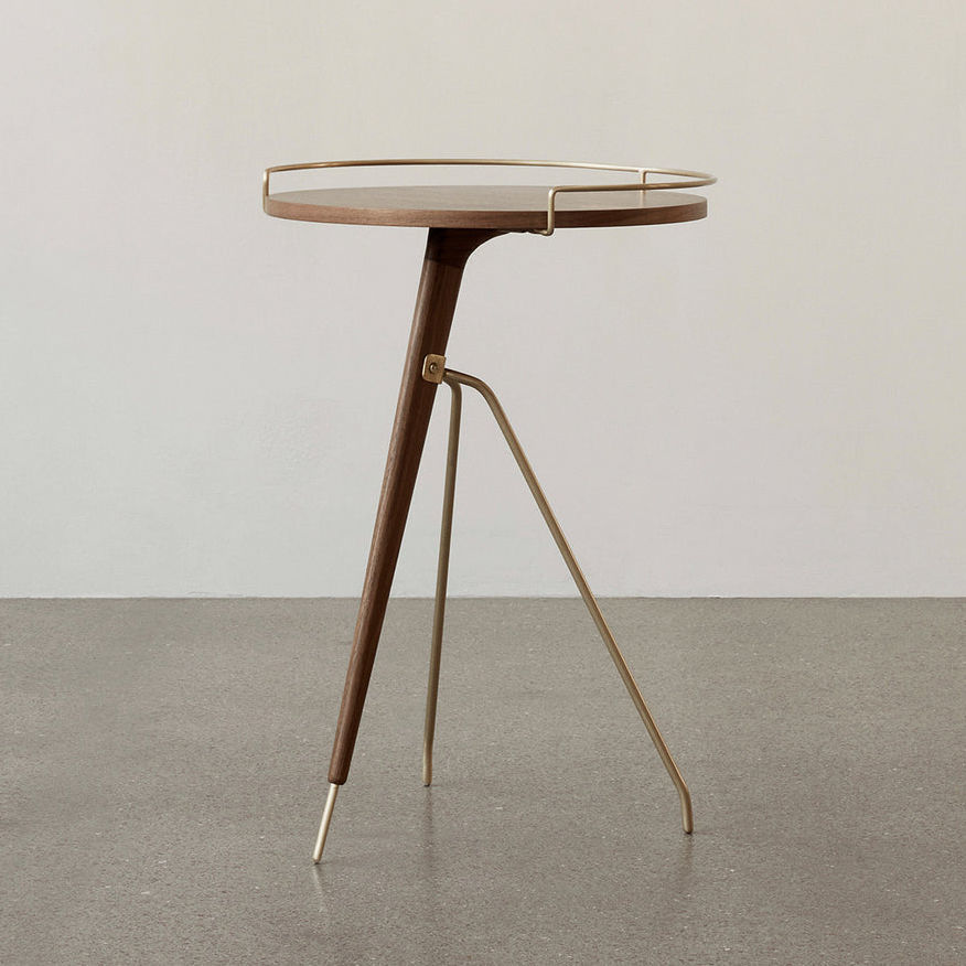 Contemporary side table - UMANOFF - AUDO - walnut / wood veneer / brass