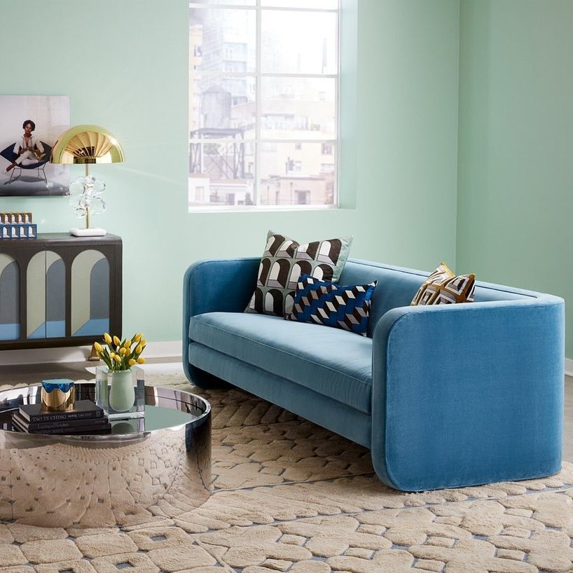 Contemporary sofa - SUNSET - Jonathan Adler - velvet / white / blue