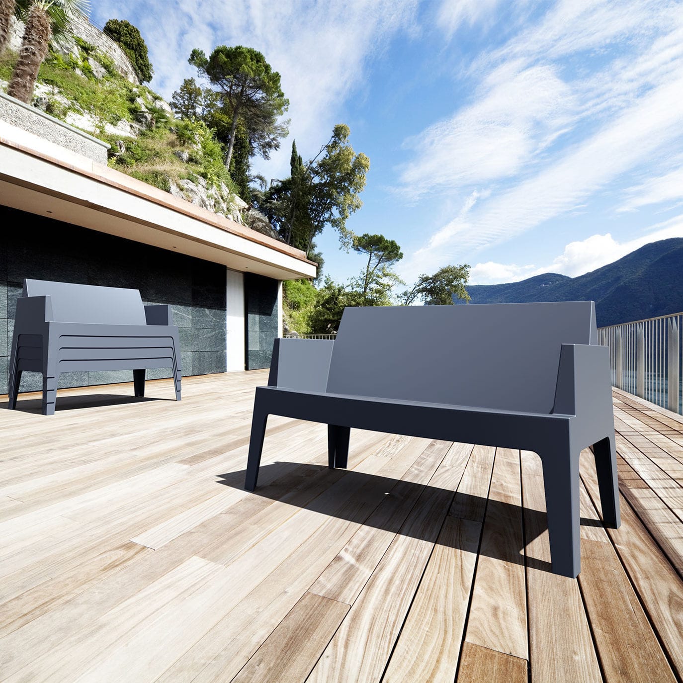 Contemporary bench - BOX - Siesta - polypropylene / with backrest ...