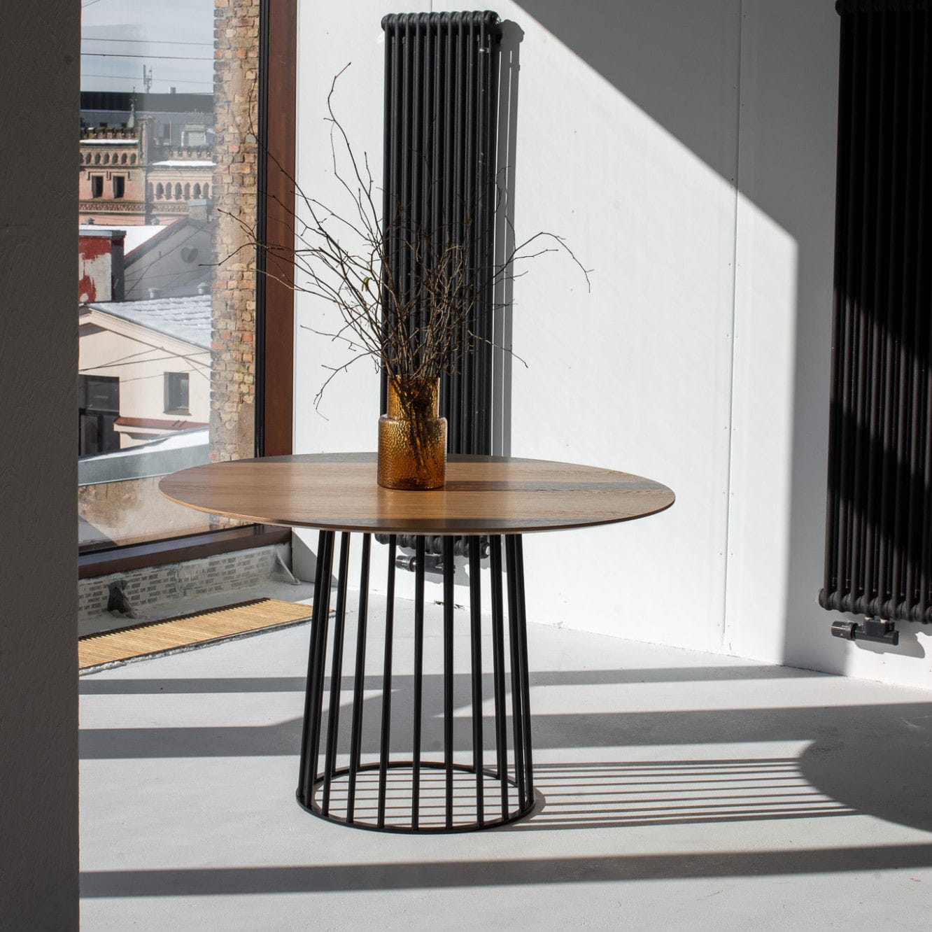 Contemporary table - TOP HAT - Plycollection - wooden / metal base / round