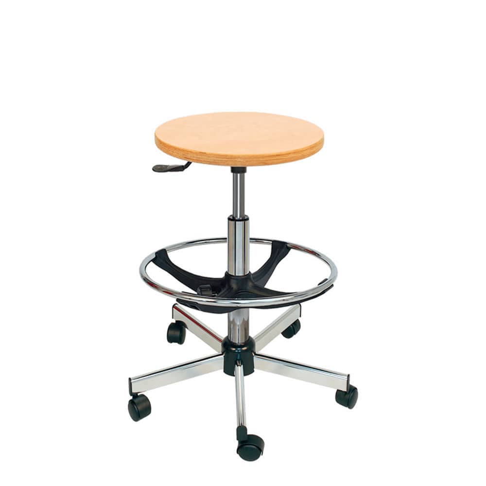 Contemporary task stool - Navailles - wooden / chrome steel base ...
