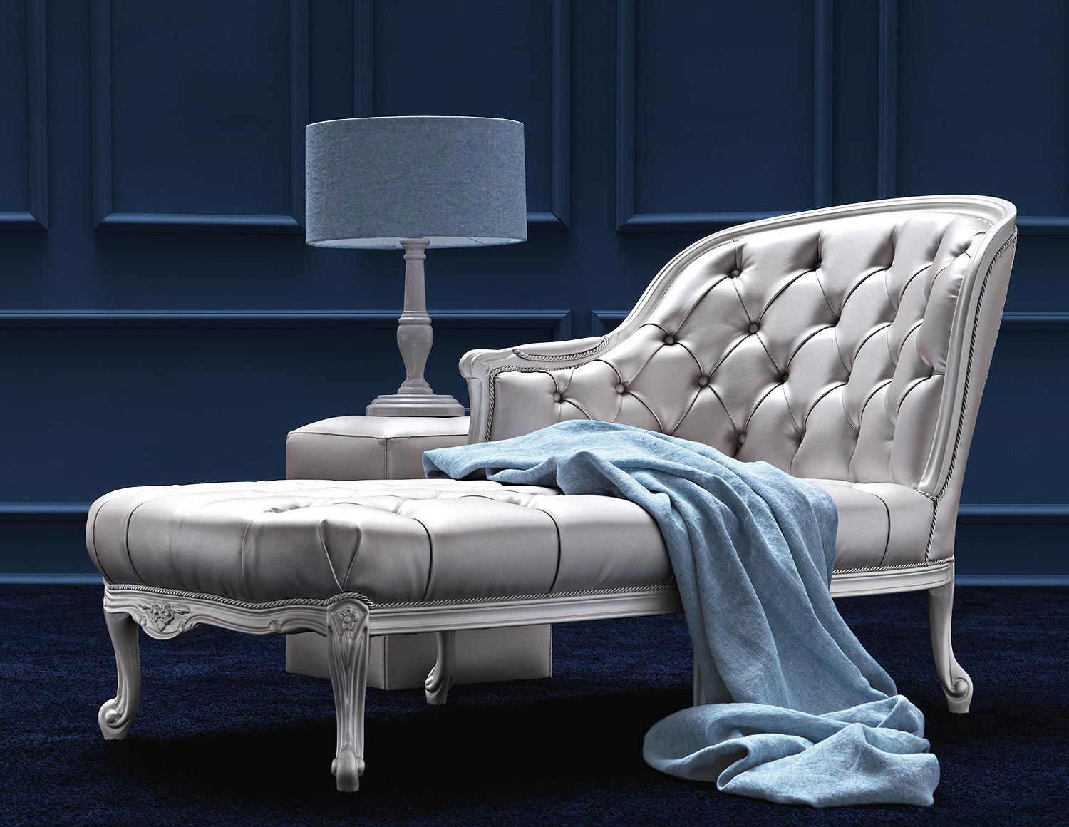 Chesterfield daybed - LONGUE - Corte Zari - fabric / leather / beech