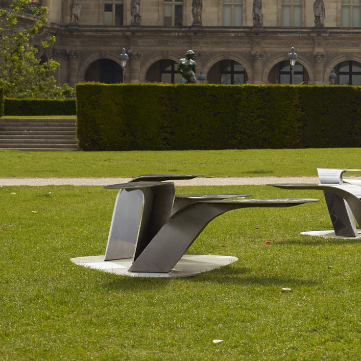 Original design public bench - Herbes folles - Objets Publics - polished stainless steel ...