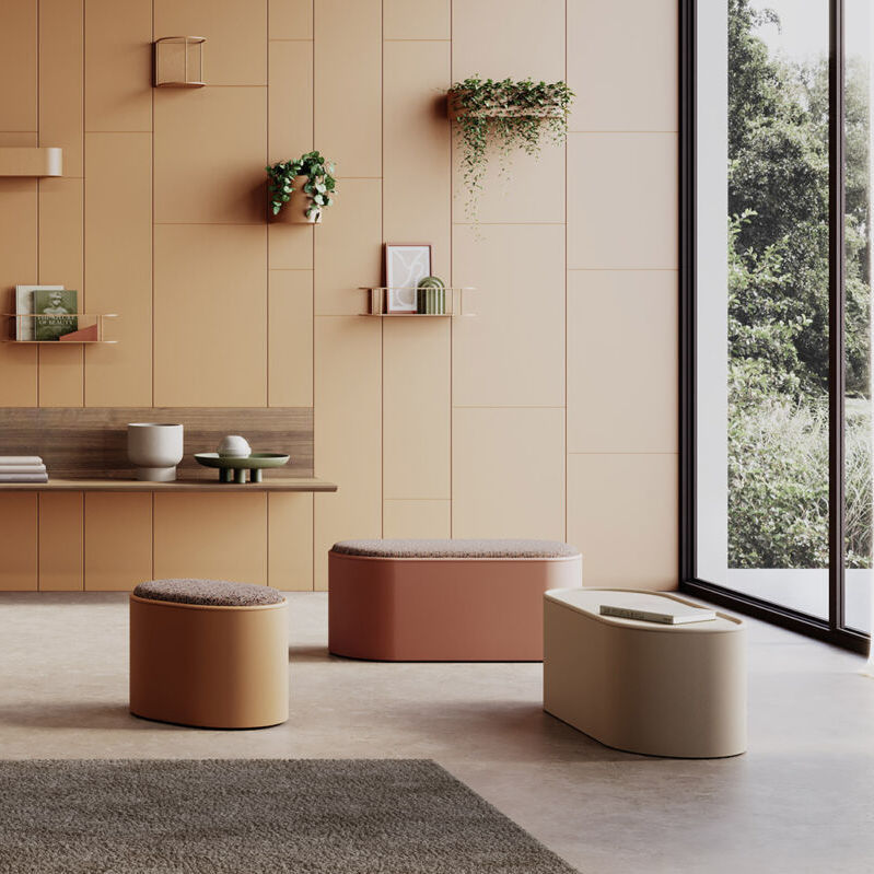 Contemporary pouf - DUB - Ronda Design - painted metal / oval / convertible