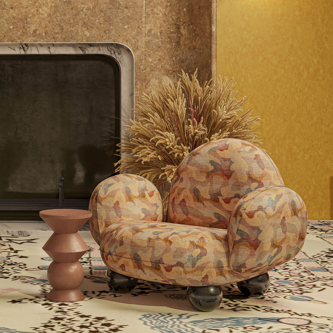 Contemporary armchair - GALA - Malabar - fabric / upholstered / gray