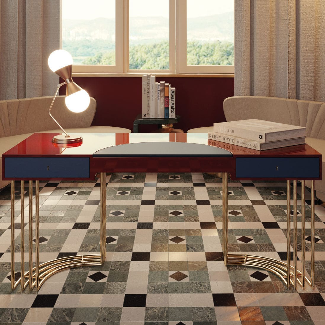 Free-standing desk - HOOD - Malabar - contemporary / lacquered wood ...