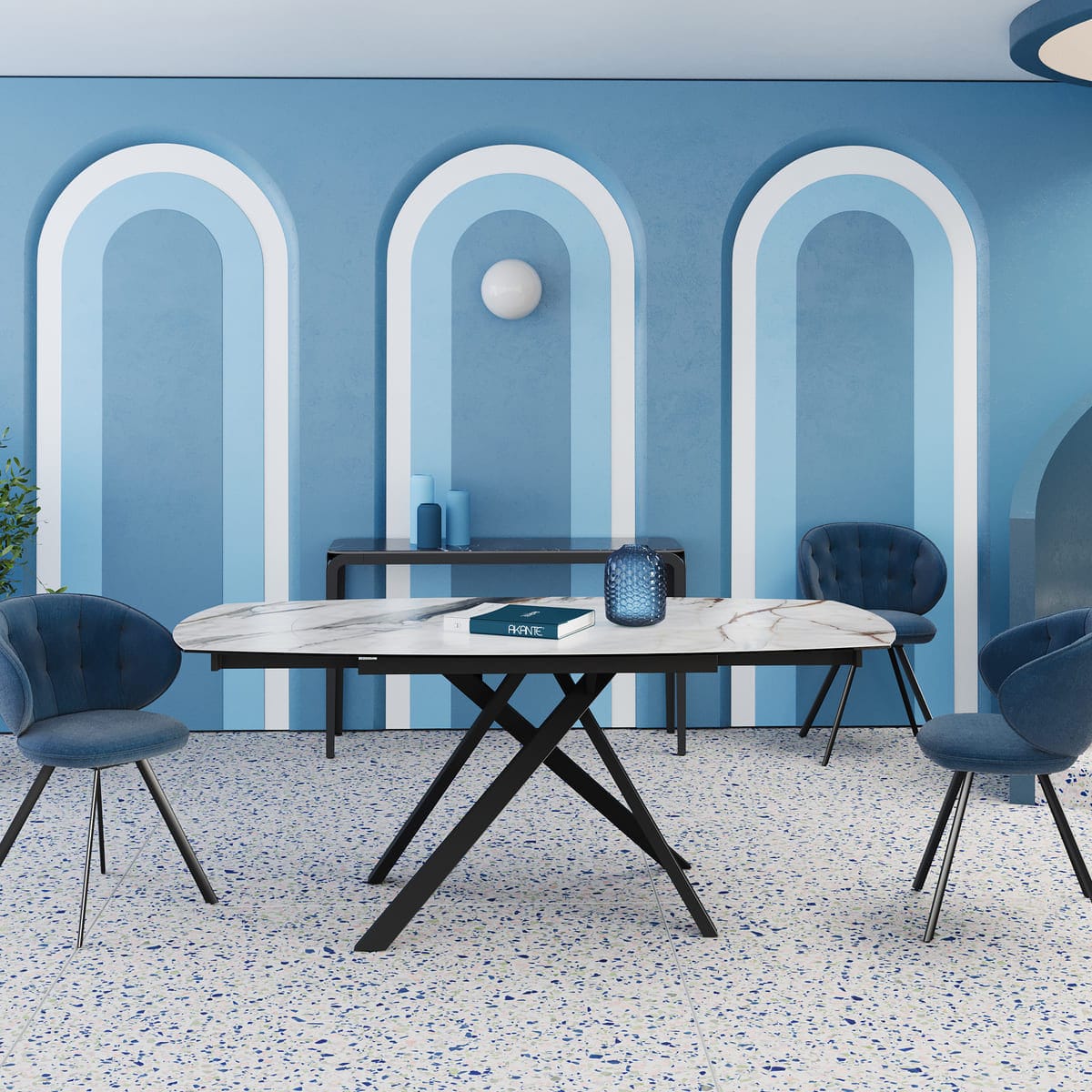 Contemporary dining table - Stromboli - AKANTE - ceramic / beech base ...