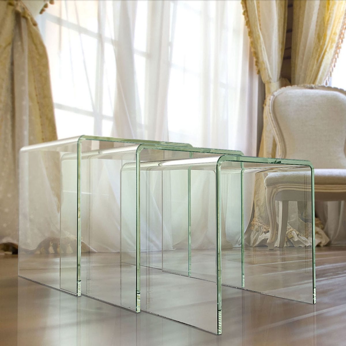 Contemporary nesting tables - OLIVEA - AKANTE - glass / glass base ...