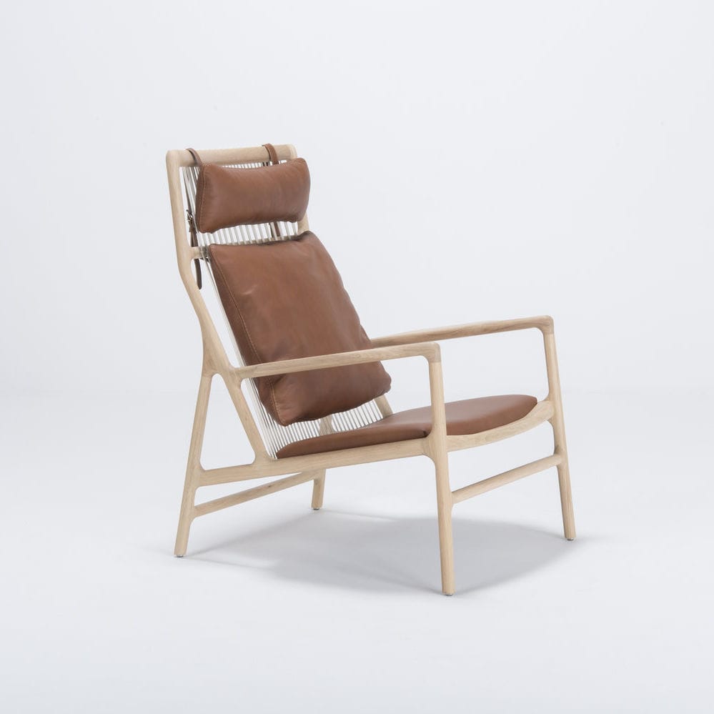 Contemporary armchair - DEDO - Gazzda - fabric / leather / oak