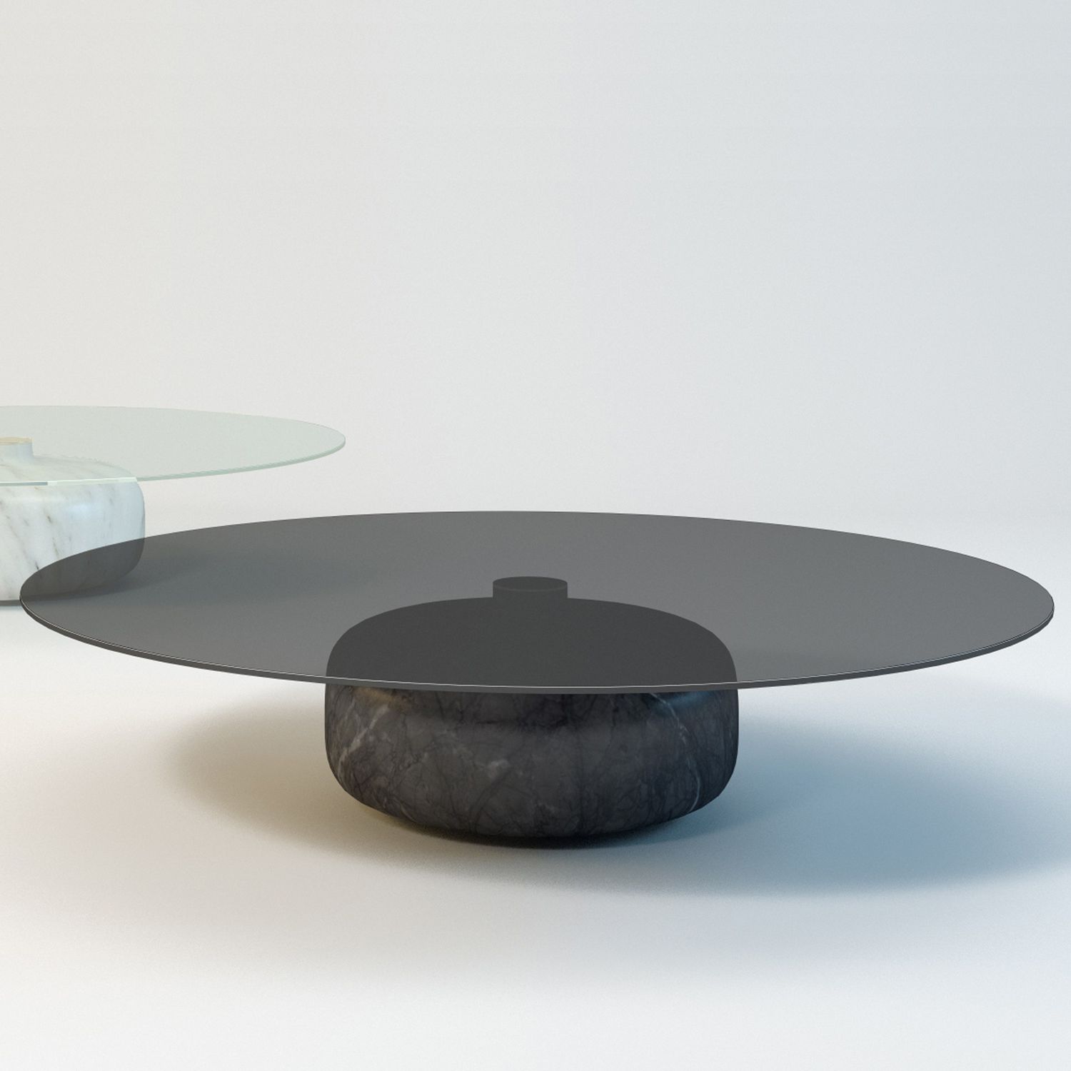 Contemporary coffee table - INOA - Enne - smoked glass / marble / round