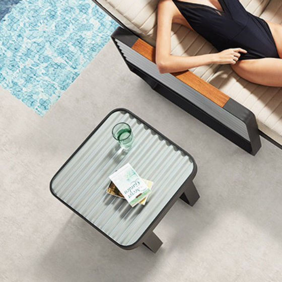 Contemporary side table - AIRPORT - Higold - sheet metal / aluminum base / square