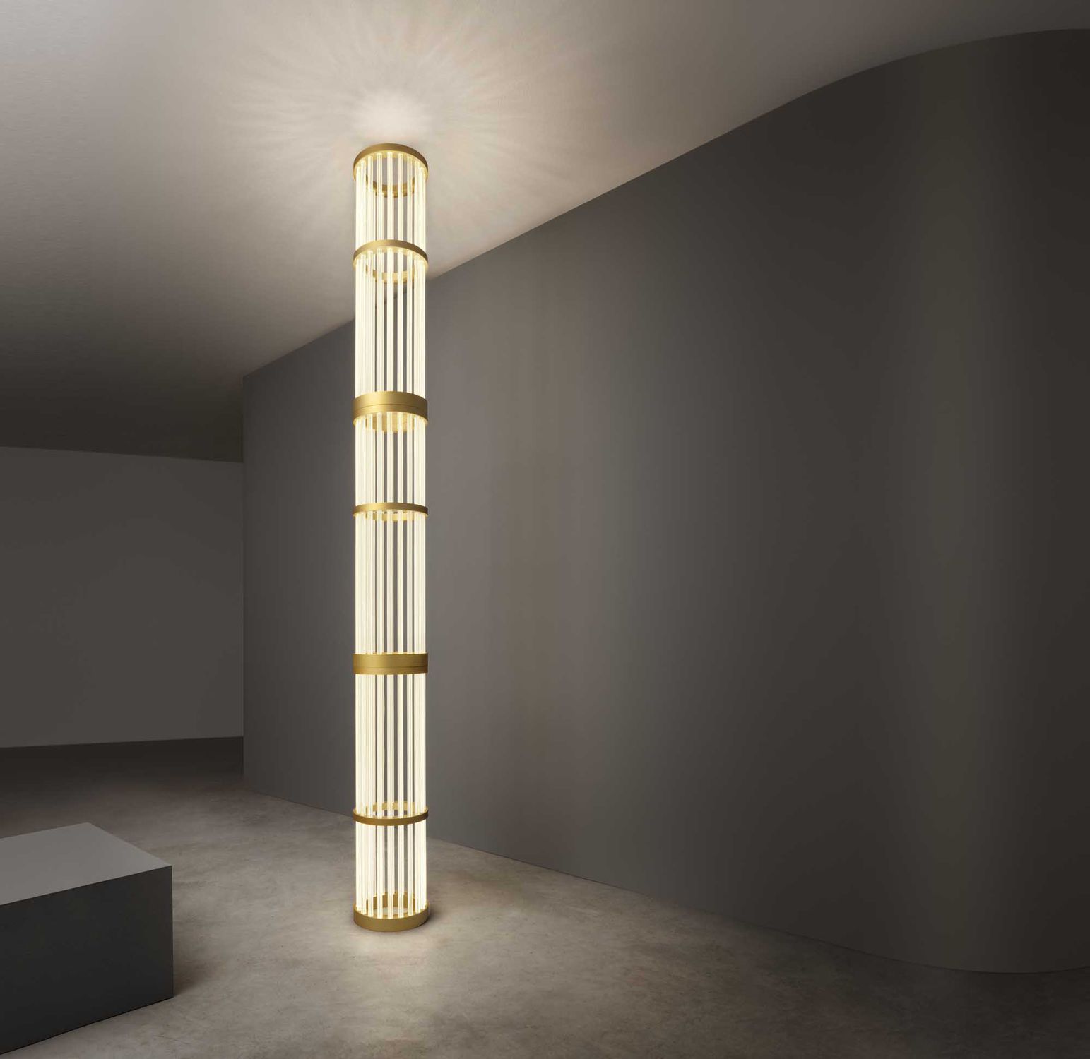 Contemporary light column - THIRTIES - OLEV S.r.l. - metal / glass / LED