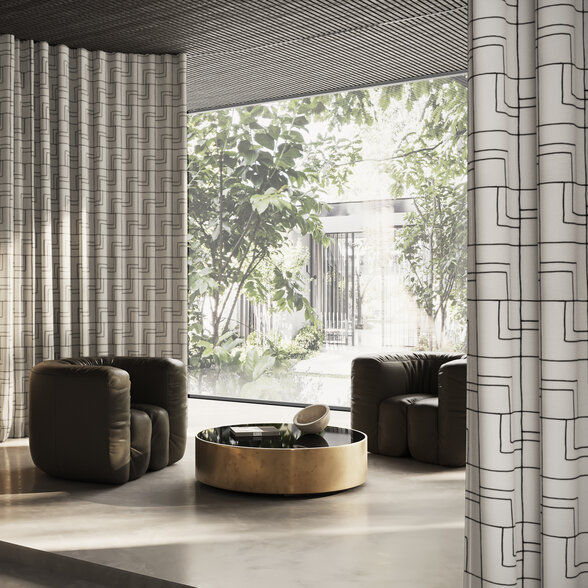 Geometric pattern sheer curtain fabric - SIGNATURE - ado goldkante ...