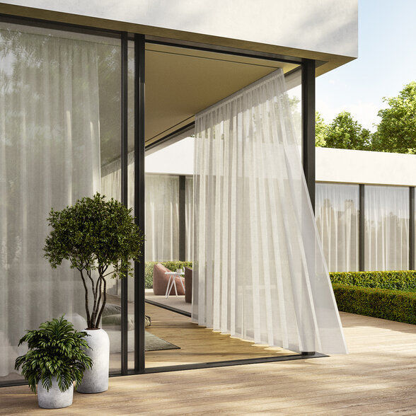 Plain sheer curtain fabric - CAPRI PLUS - ado goldkante - polyester ...