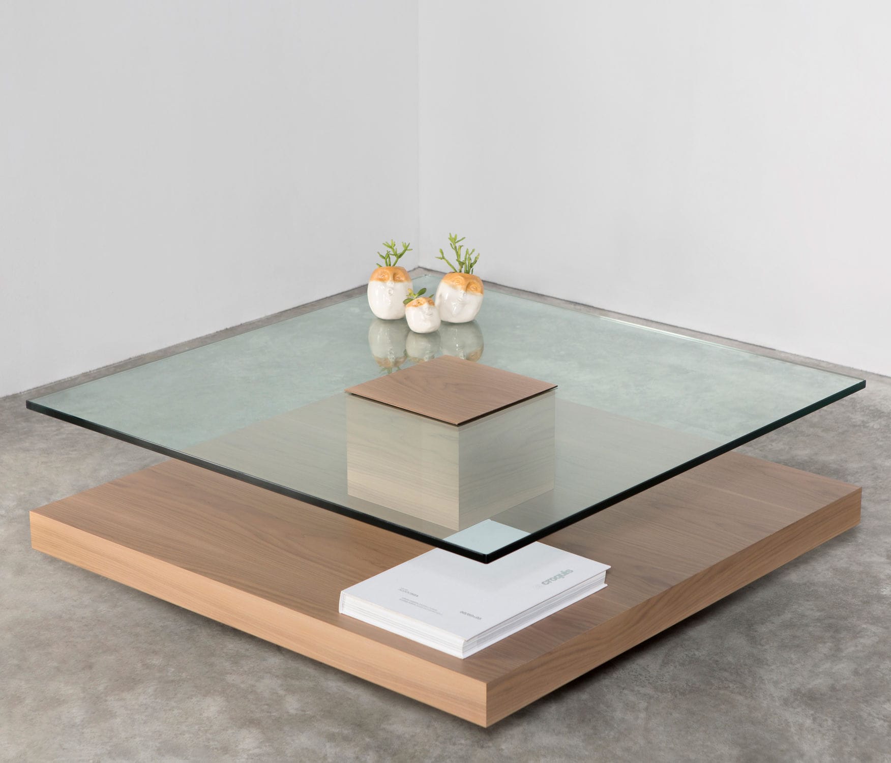 Contemporary coffee table - TOTEM - MASIS - glass / wooden base ...