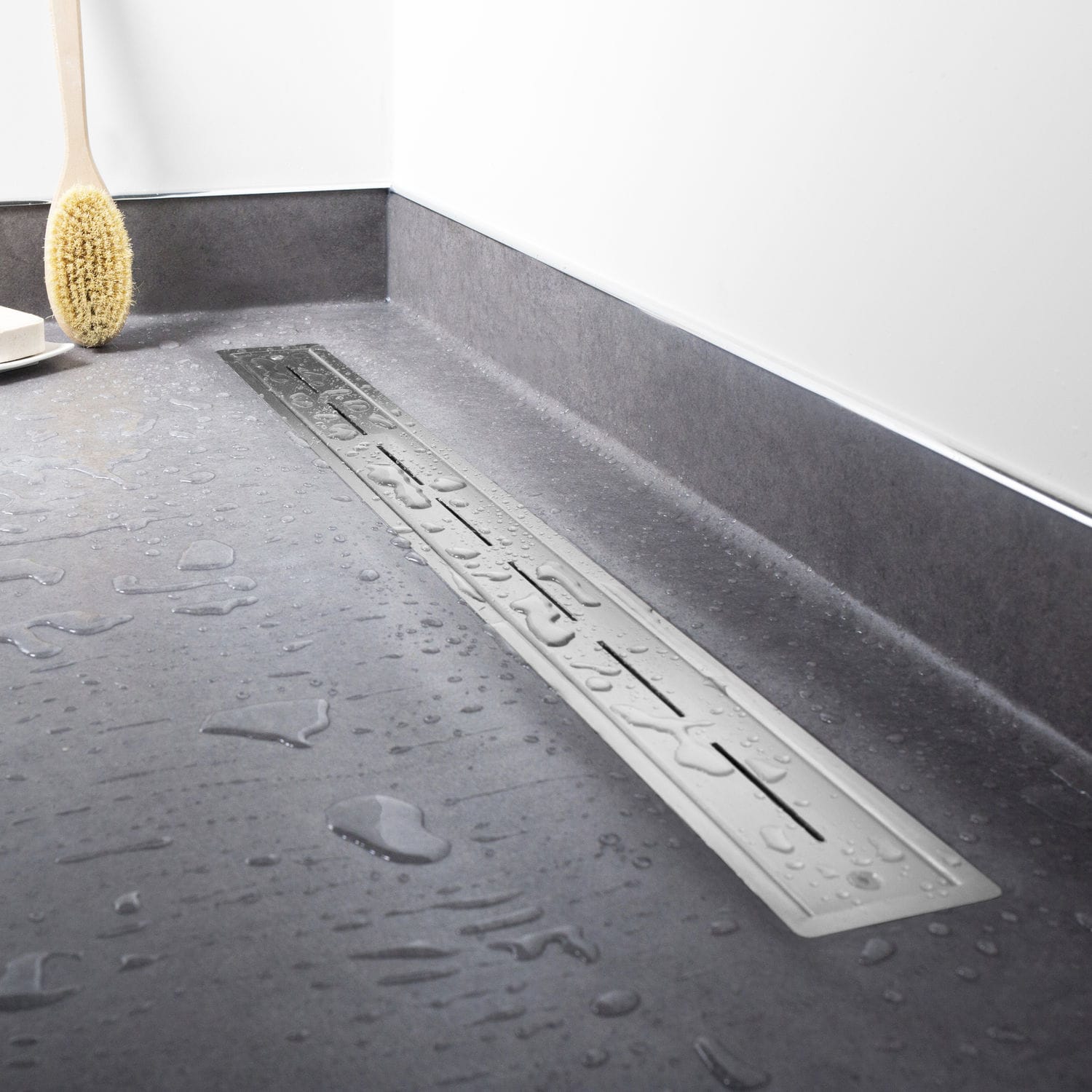 Brushed stainless steel linear shower drain - EDVIN-M2-700-35 - ESS ...