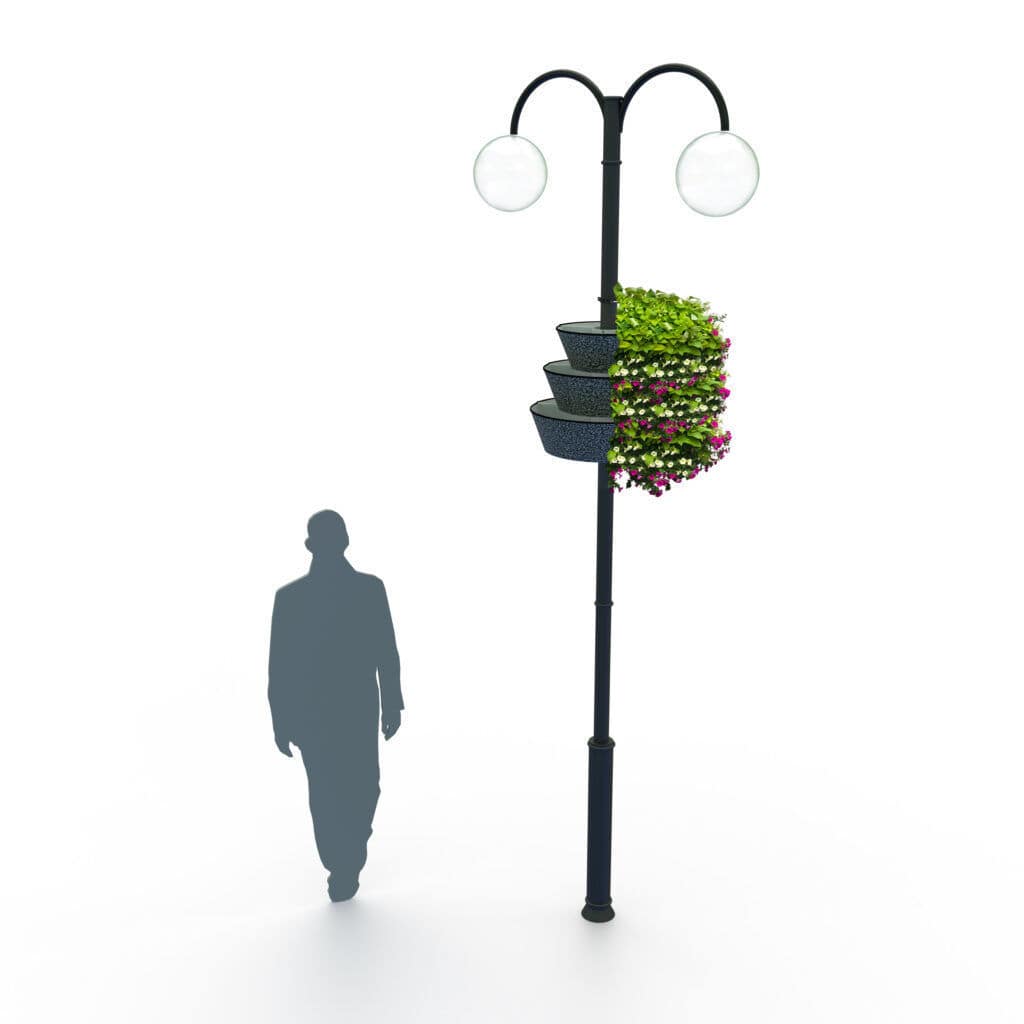 Metal lamp post planter - W600/3 - Terra Group - high / with automatic ...