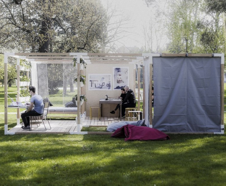 Modular privacy office space - Y - egoé - larch / galvanised steel ...