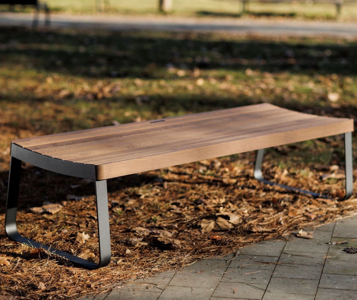 Contemporary garden bench - I1-321 - egoé - solid wood / ash / oiled wood