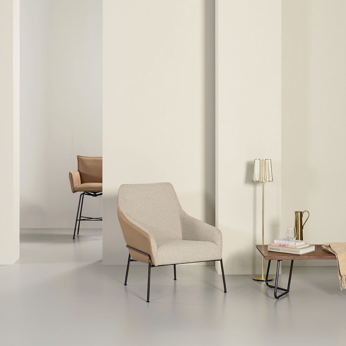 Contemporary armchair - Jolly - Jess - fabric / leather / steel