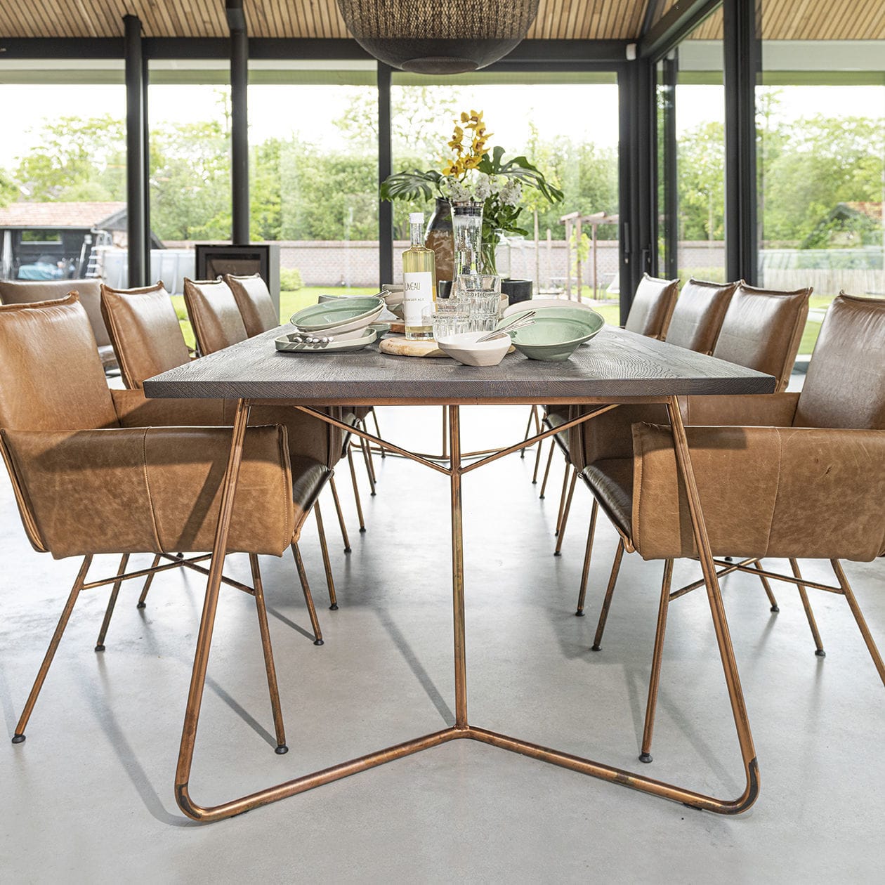 Contemporary table - Charles - Jess - oak / walnut / copper-coated steel