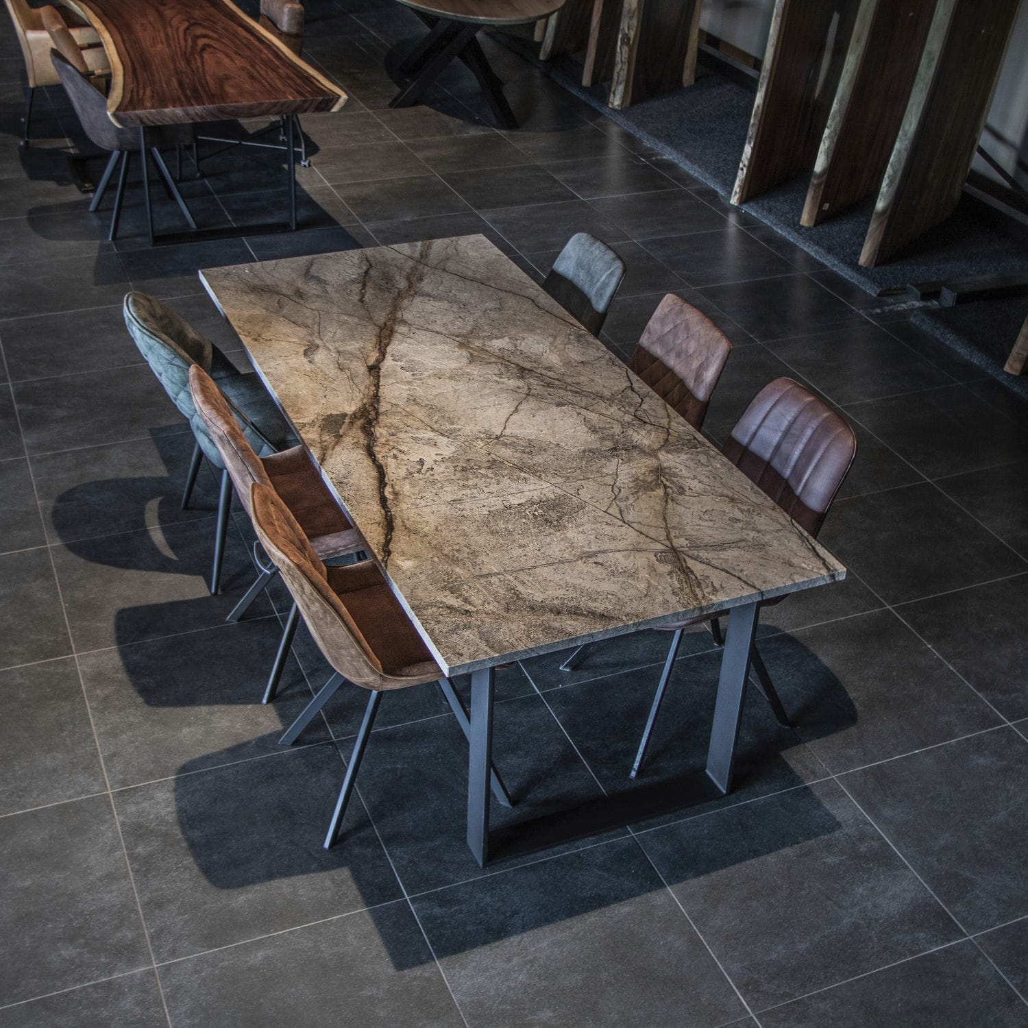 Contemporary dining table - Unik - marble / metal base / rectangular