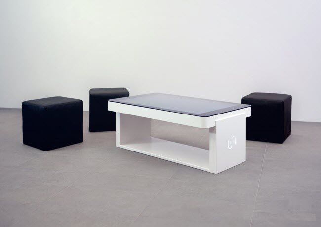 Contemporary work table - MULTITOUCH - WAVEinside - glass / concrete ...