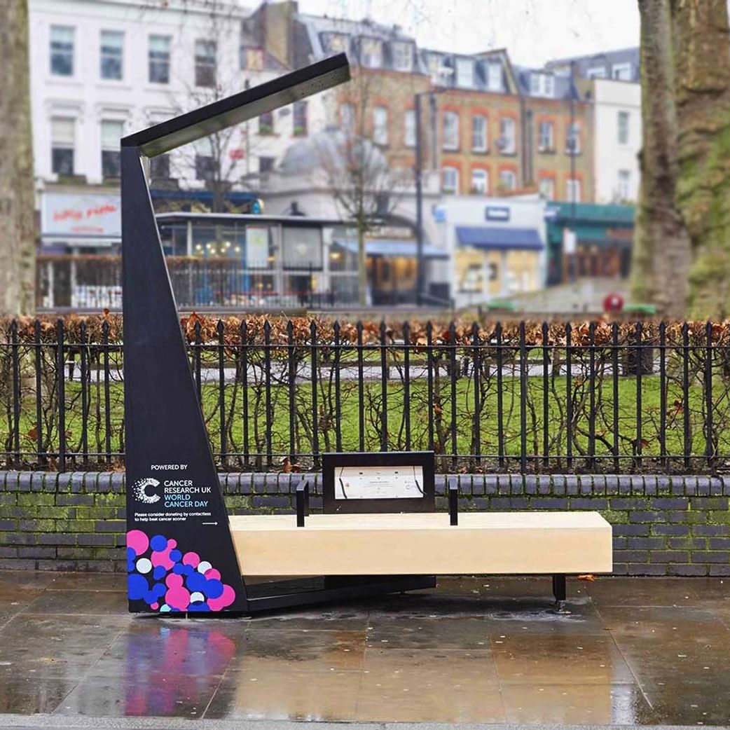 Contemporary public bench - SMART - Strawberry Energy - wooden / steel ...