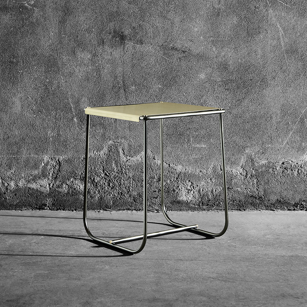 Contemporary stool - STAM - MINGARDO - sheet metal / metal base / sled base