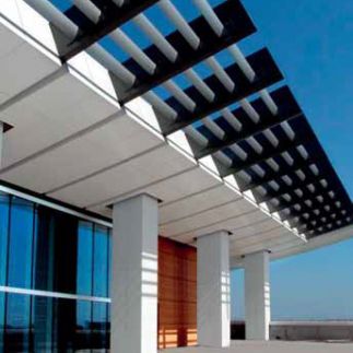 Metal solar shading - ADEN METAL - glass / for facade / horizontal