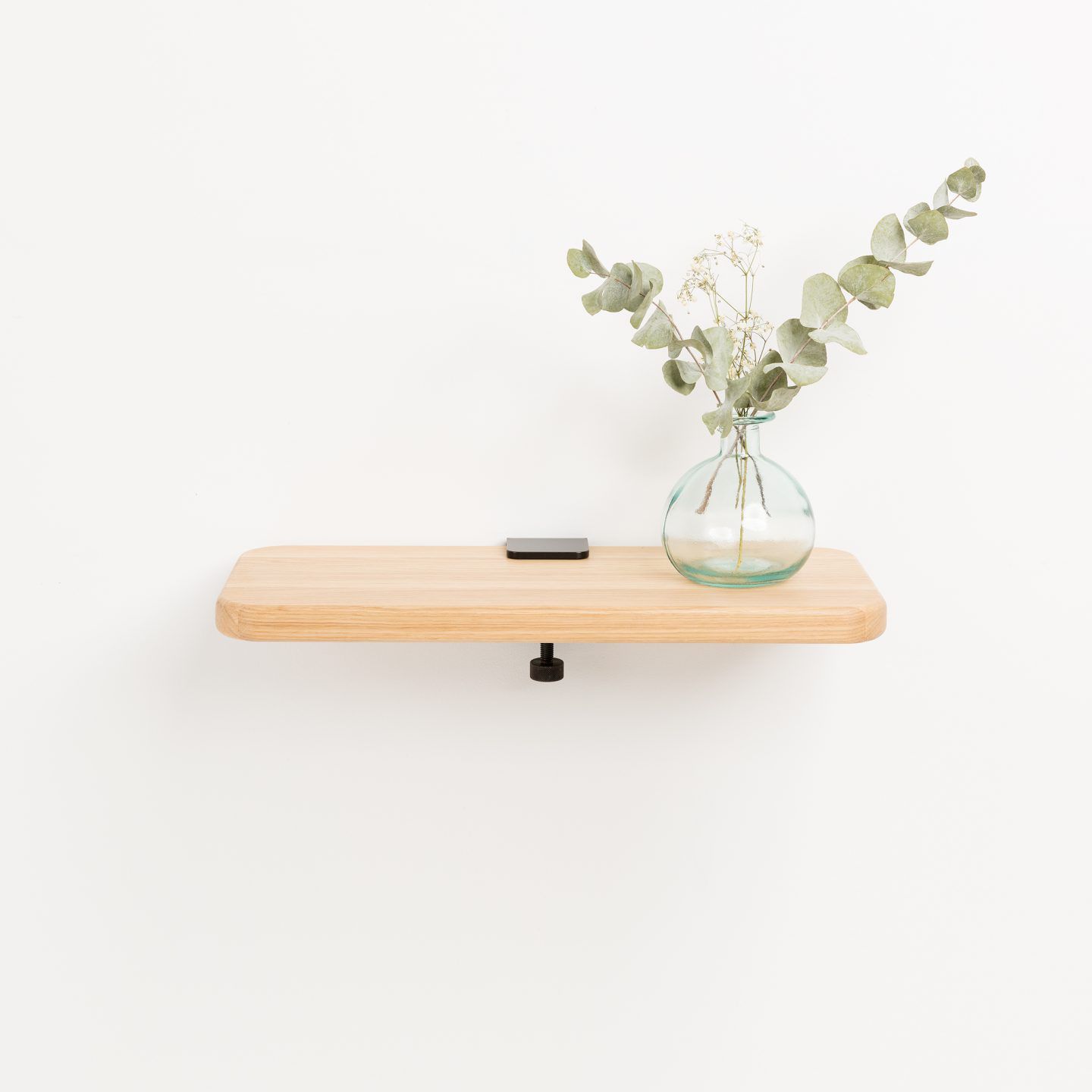 Wall-mounted shelf - TIPTOE - contemporary / oak / powder-coated steel