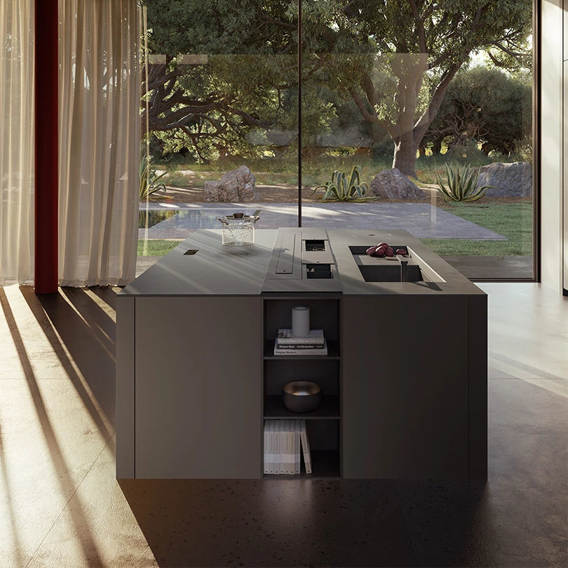 Contemporary kitchen - CASE 5.0 - Boffi - glass / marble / stainless steel