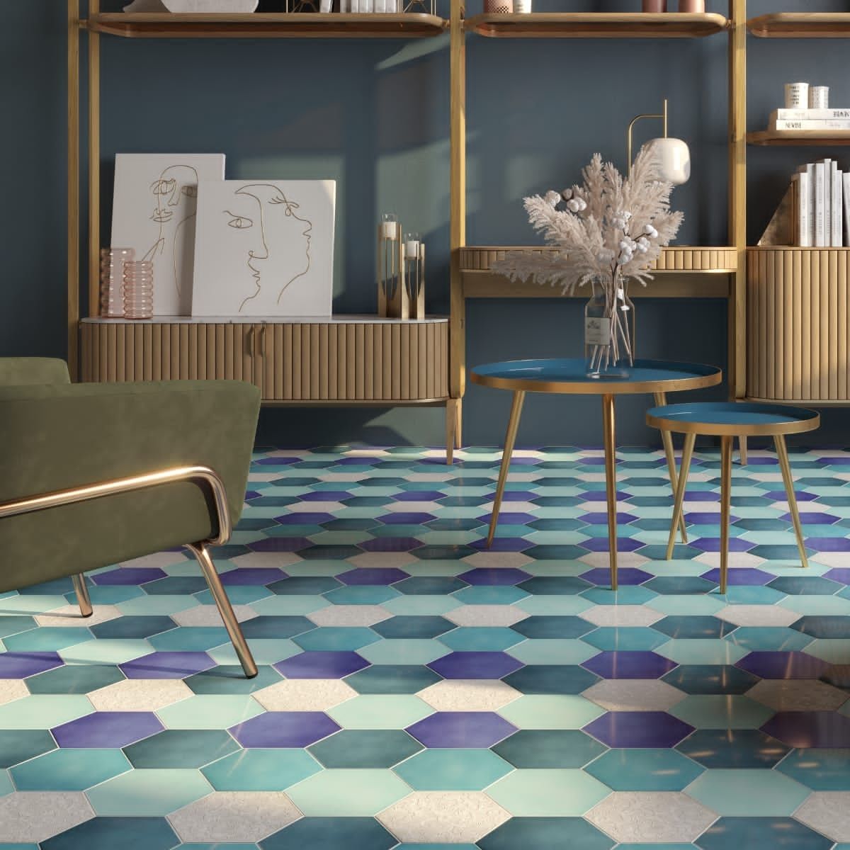 Indoor hexagonal tile - EXA16 WONDER - AcquarioDue - floor / wall / ceramic