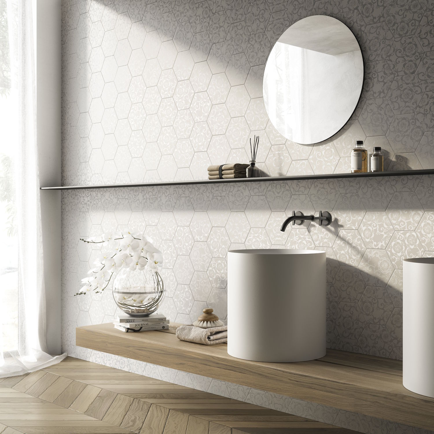 Ceramic hexagonal tile - EXA16 W300 BIANCO FLORA SILVER - AcquarioDue ...