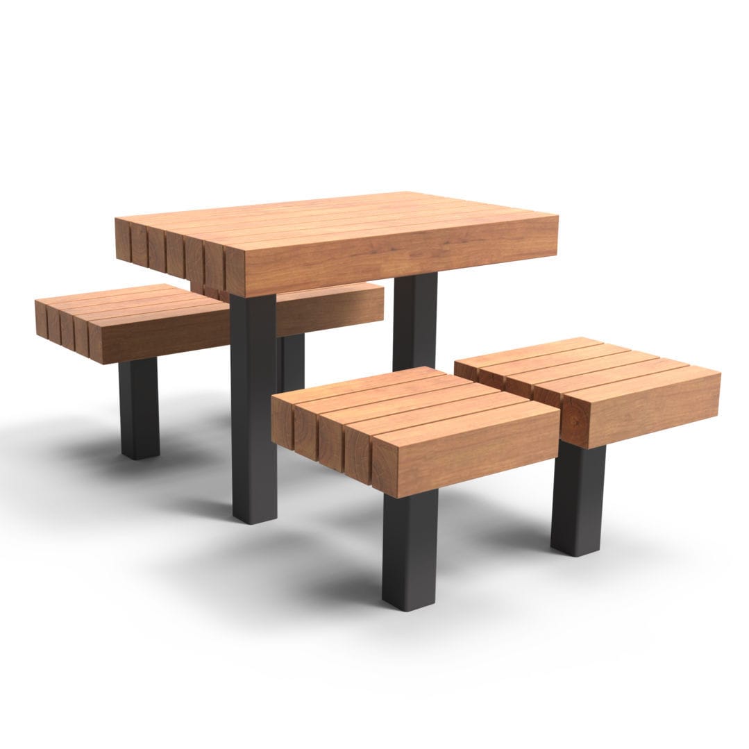 Contemporary picnic table - MODULO SWING - CROSO FRANCE - exotic wood / galvanised steel base ...