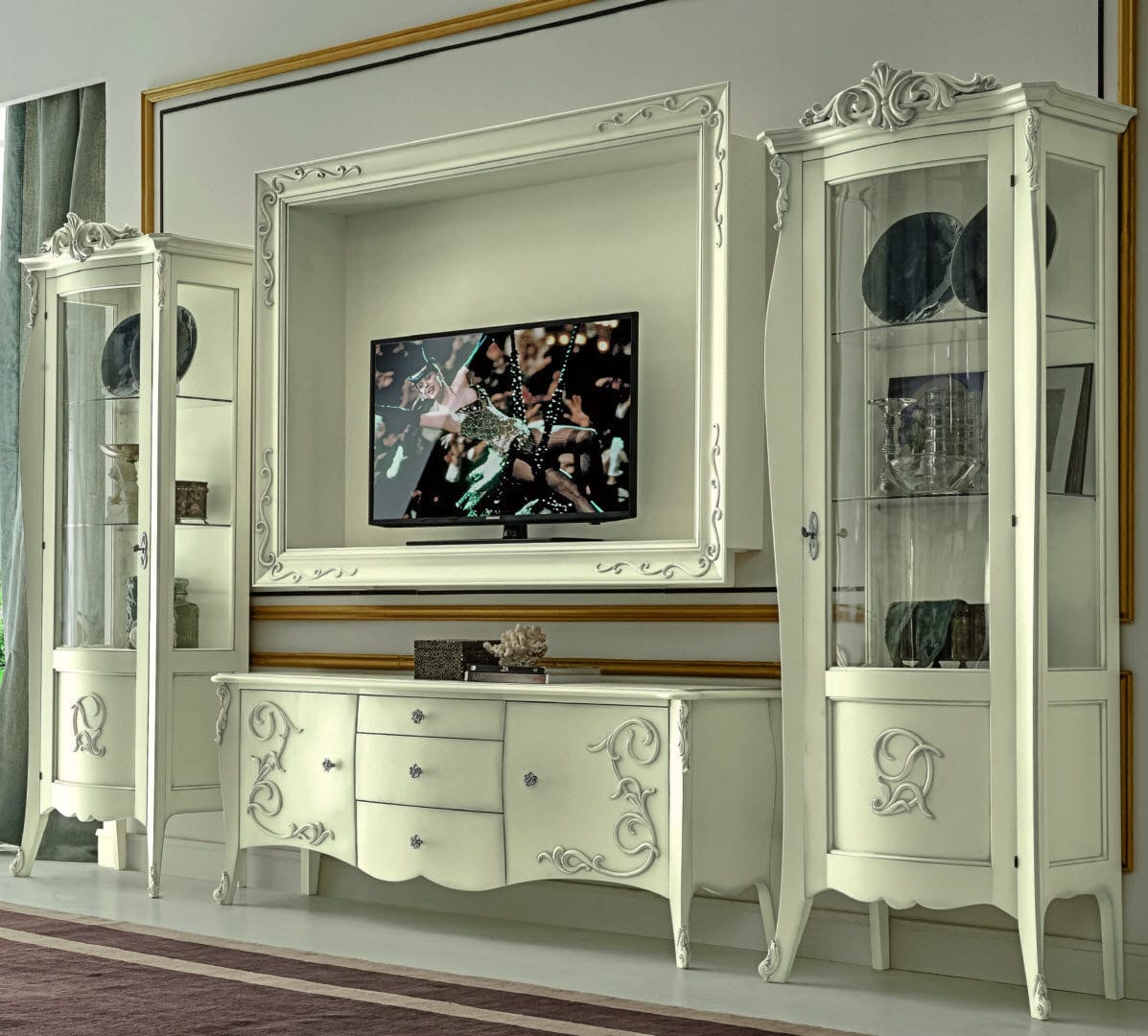 Classic TV wall unit - ARABESQUE - ORSITALIA - solid wood / glass