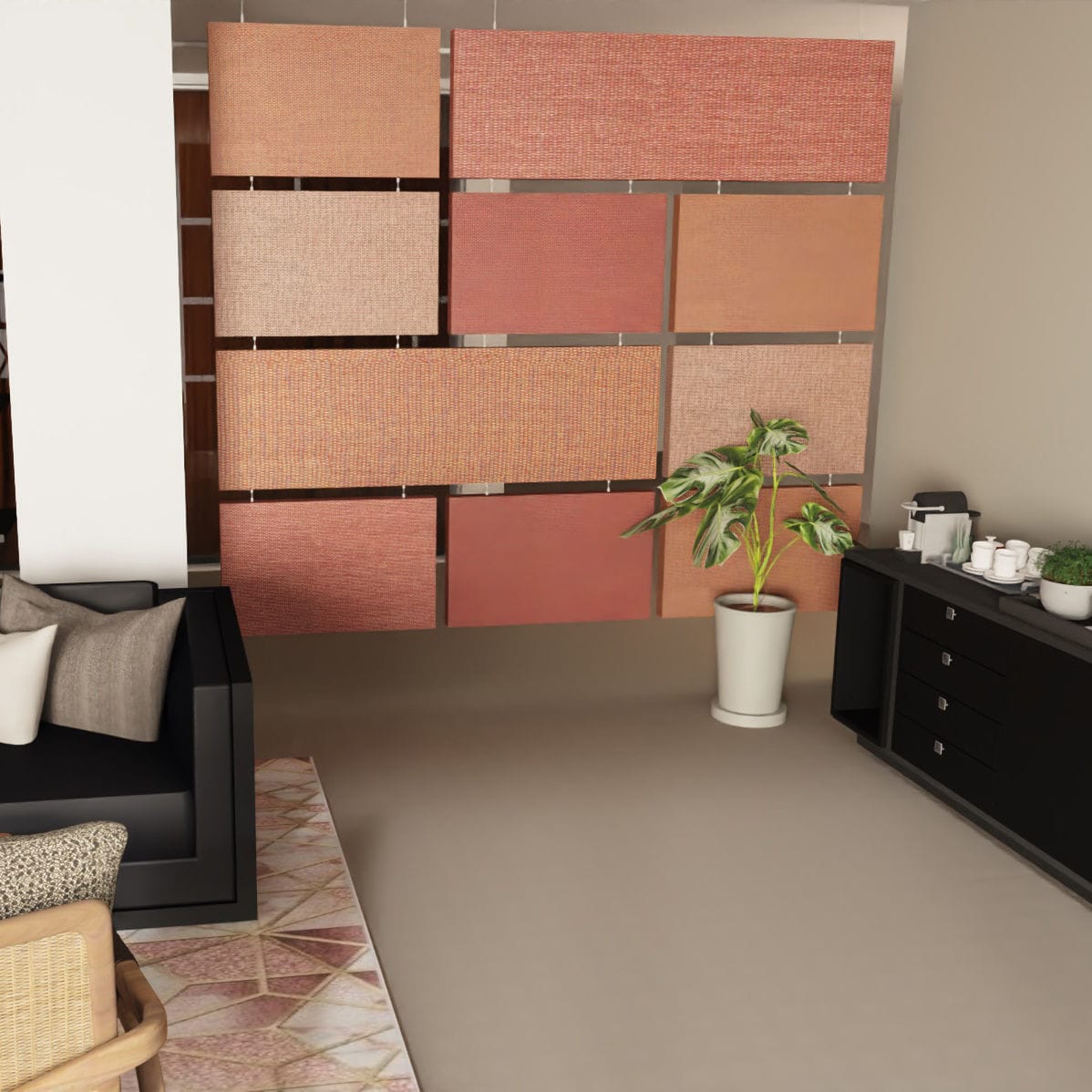 MDF room divider - Dezibel - ZilenZio - fabric / stone wool / indoor