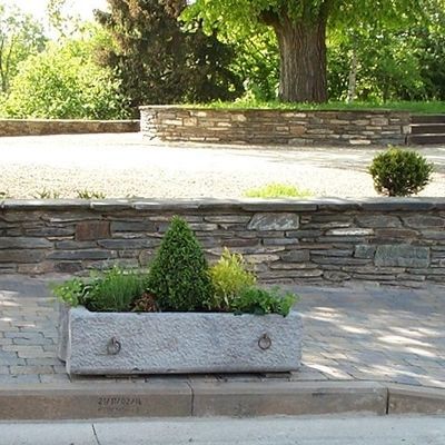 Limestone planter - HAZOTTE - rectangular / handmade / contemporary